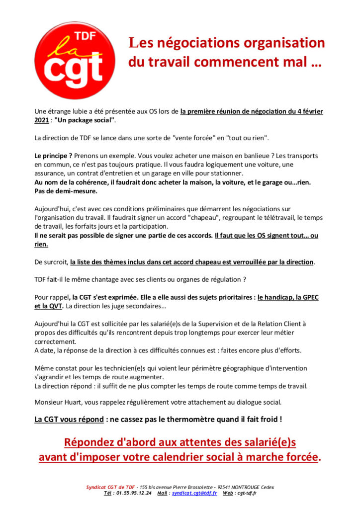 Lire le tract CGT : Déclaration CGT au CSE du 10 février 2021 : Les ...